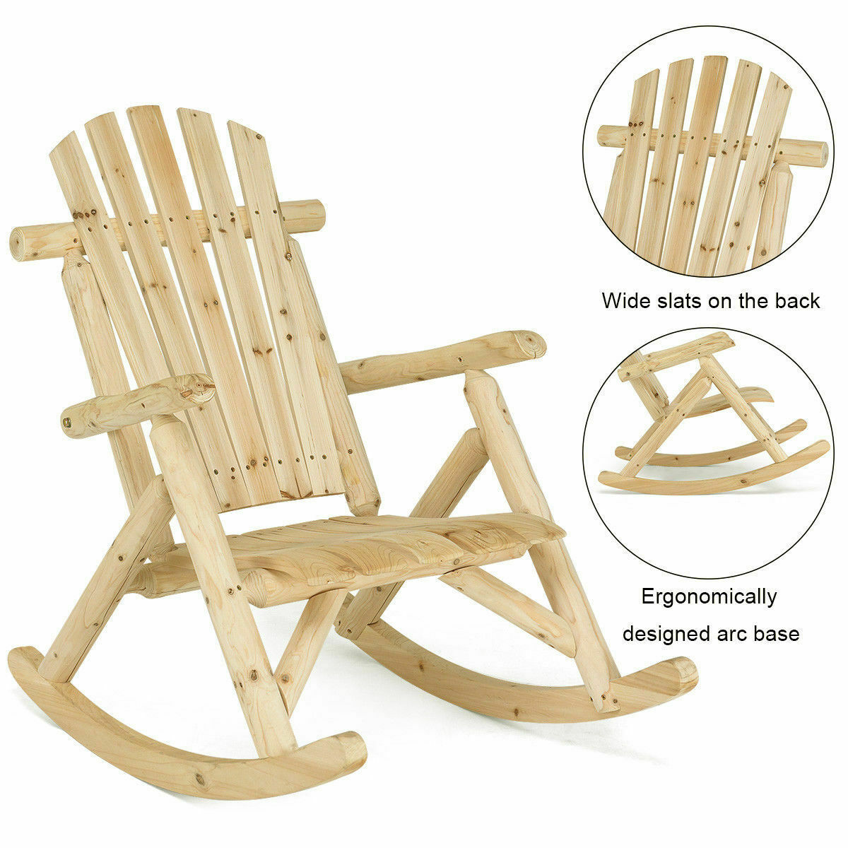 Log Rocking Chair Wood Single Porch Rocker Lounge Patio Deck Furniture ...