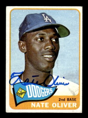 NATE OLIVER SIGNED 1965 TOPPS BASEBALL #59 LOS ANGELES DODGERS ON-CARD ...