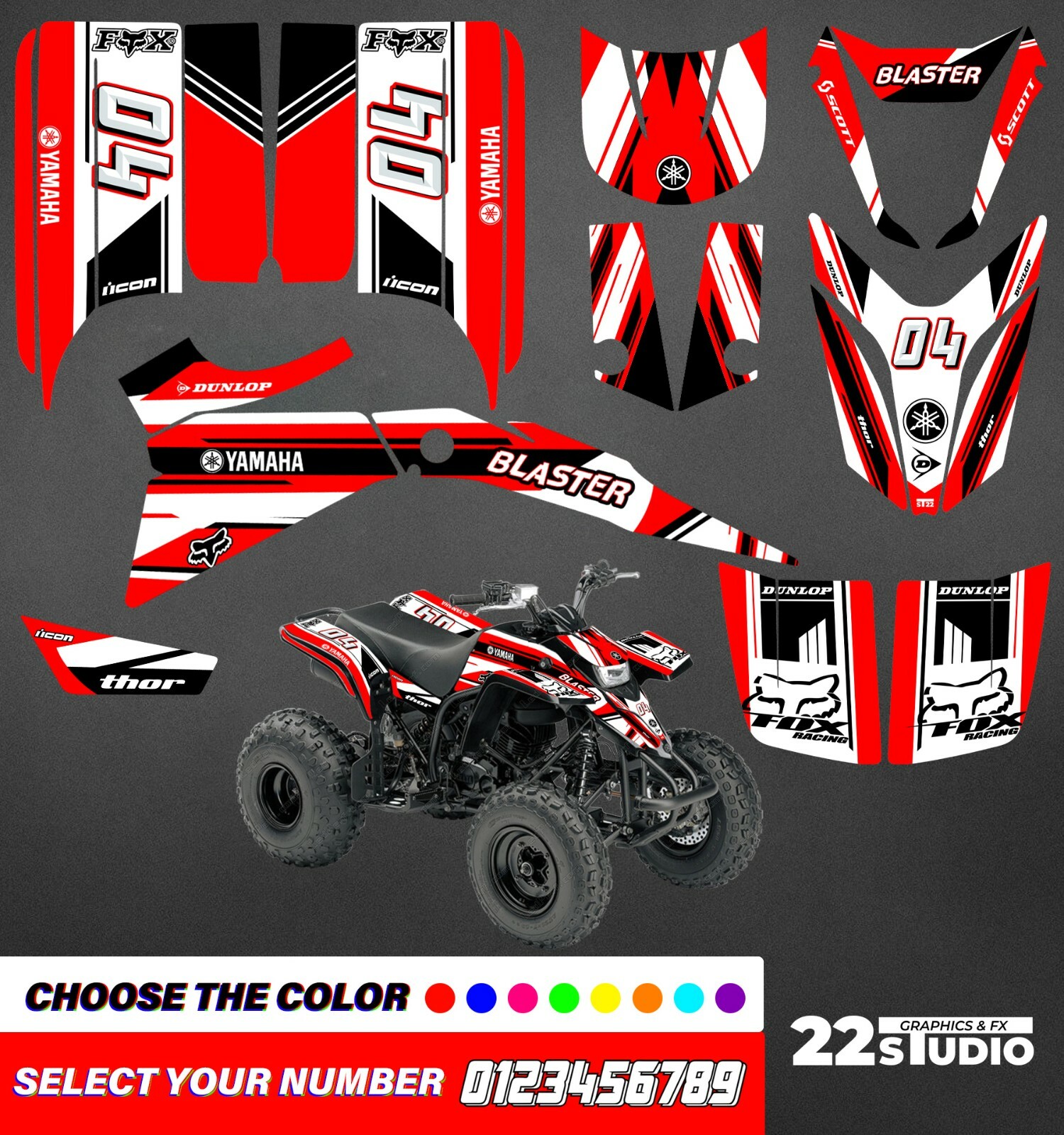 Yamaha blaster yfs 200 yfs200 decals graphics stickers full kit atv ...