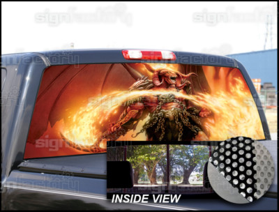 P142 Demon Devil Flames Rear Window Tint Graphic Decal Wrap Back Pickup ...