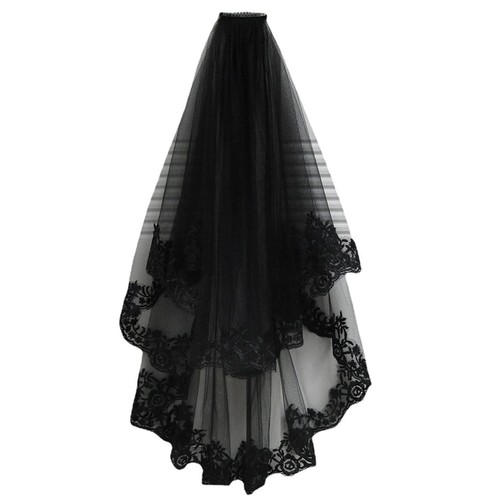 Black Veil Brides Wedding Long Pearl Mourning Funeral Lace Halloween ...
