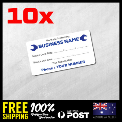 10x Custom Next Service Due Label Stickers 35x65mm Oil Change Vehicle # ...