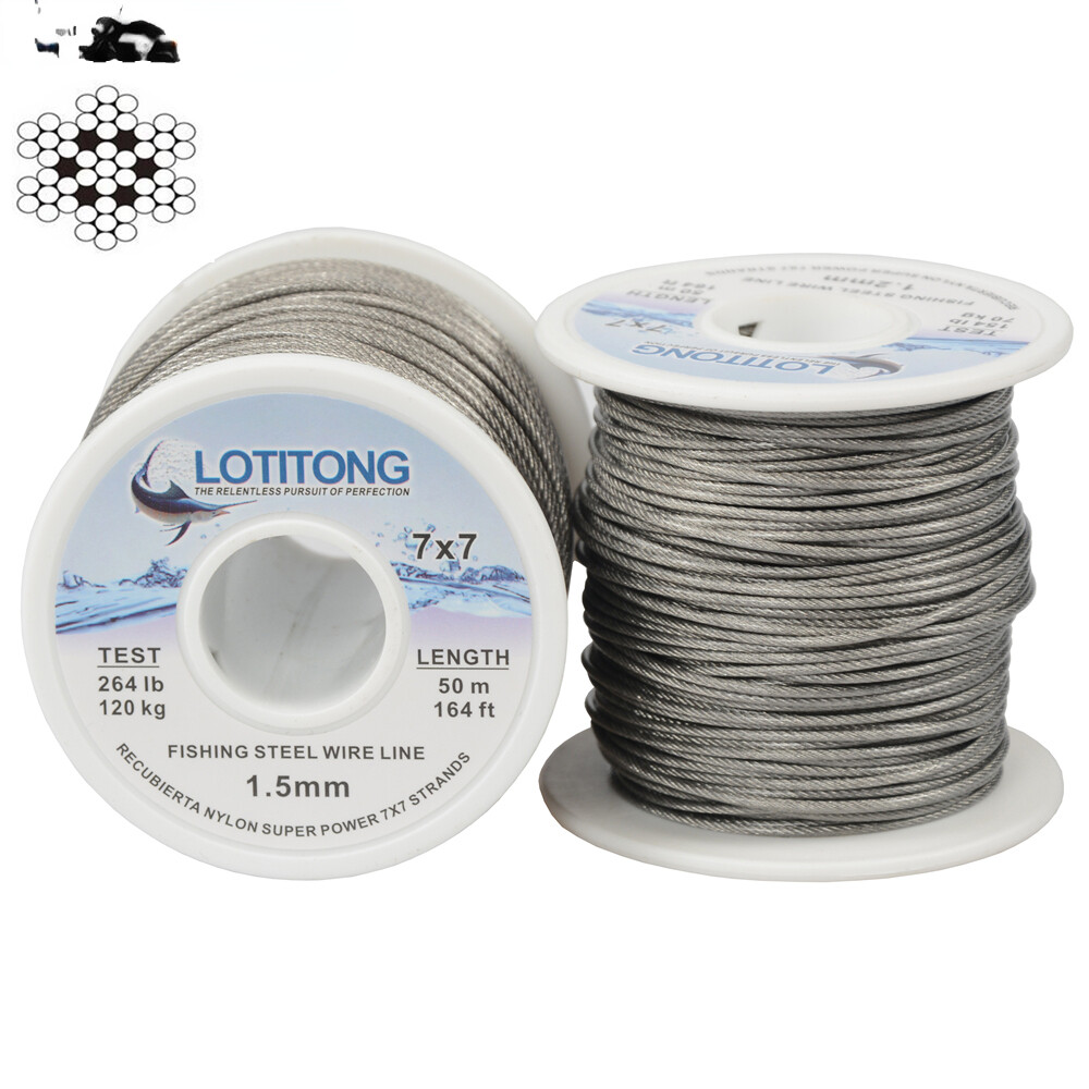 70lb-368lb Fishing Steel Wire Fishing Lines 7x7 49 Strands Super Soft ...
