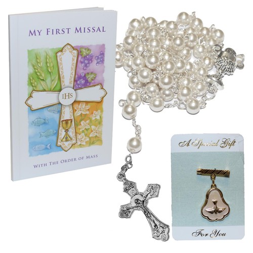 First Holy Communion Gift Set Missal Book, Rosary and Chalice Brooch ...