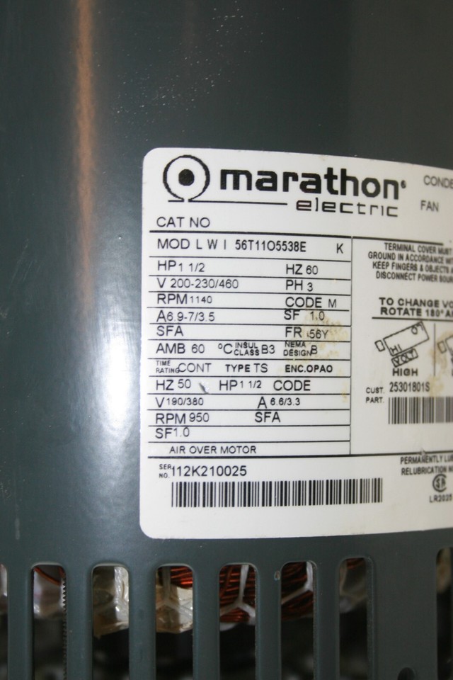 Marathon Electric Motor Model LWI56T11O5538E - 1-1/2HP, 60Hz, 3PH ...