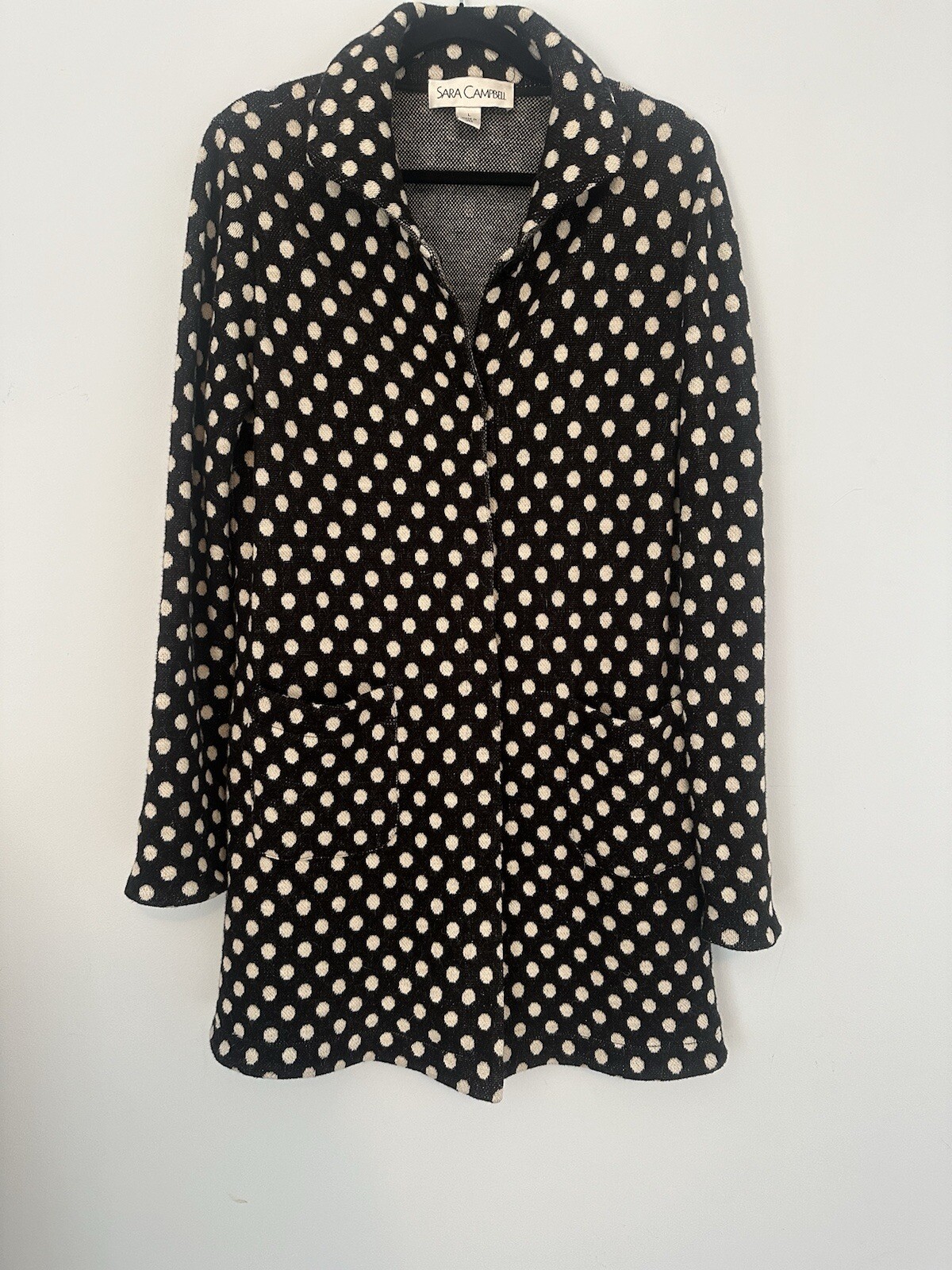 Sara Campbell Black White Polka Dot Button Sweater Mo… - Gem