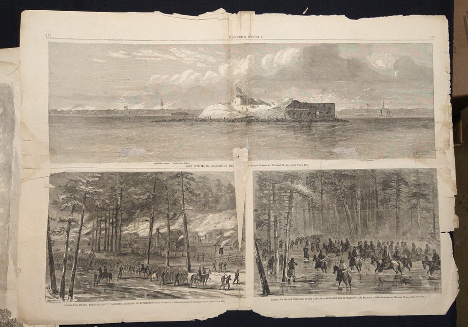 Original Harper's Weekly CIVIL WAR ENGRAVINGS 23" x 16.5" Center Page ...