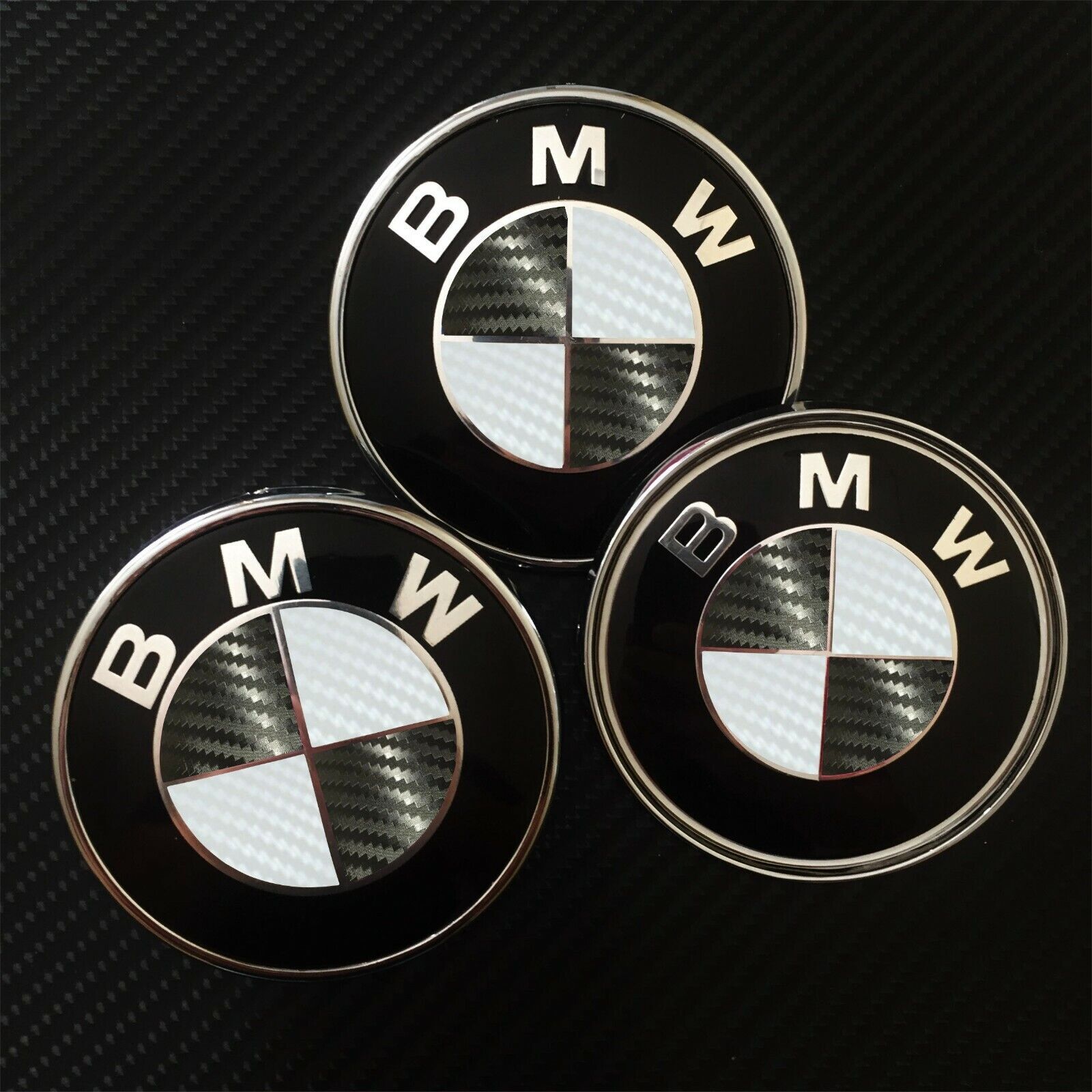 Black & White CARBON Fiber Roundel Decal for BMW BADGE EMBLEMS Rims ...