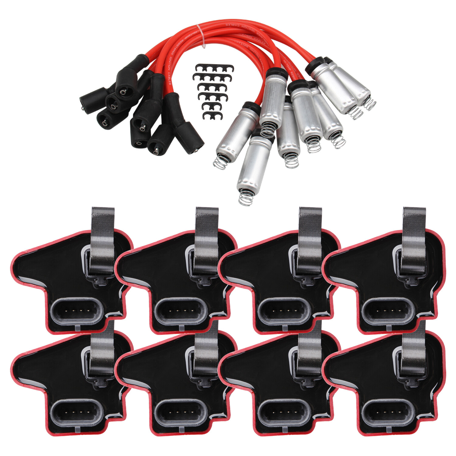 8 Pack D581 Ignition Coil + Spark Plug W/ Wire Set For Chevy GMC 4.8L 5 ...