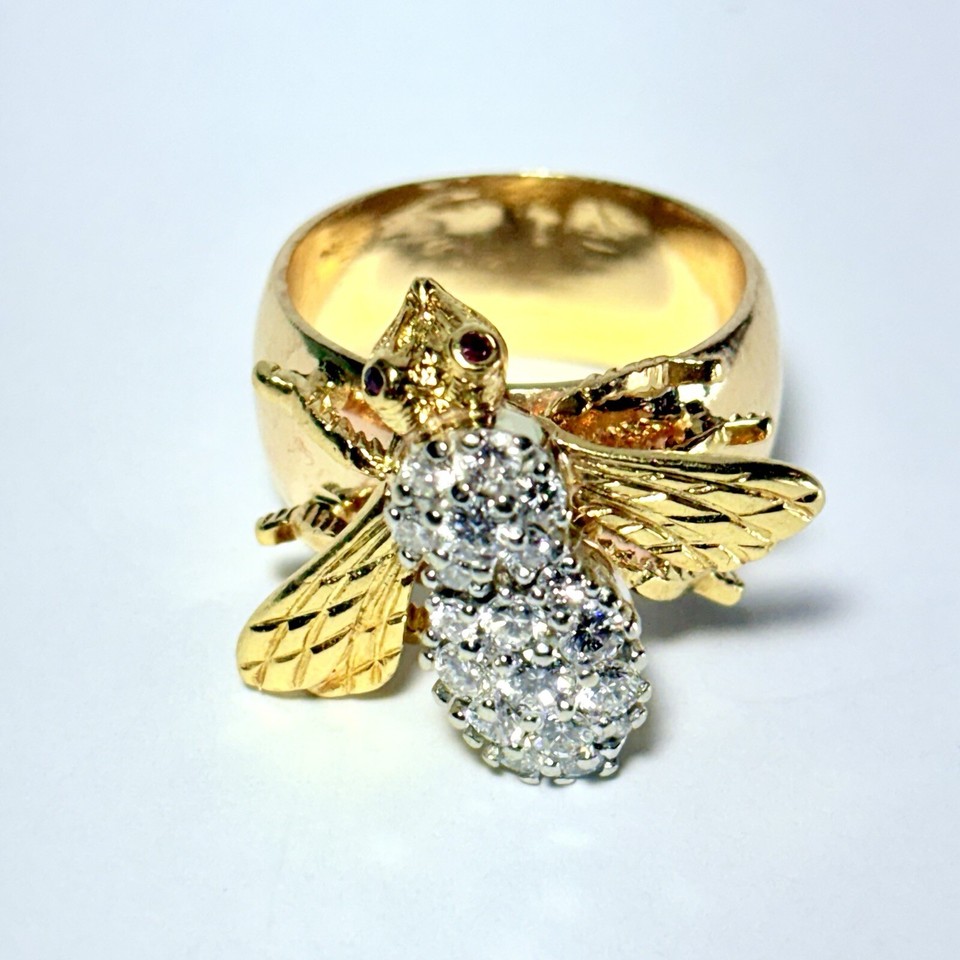 Custom 18K Gold 0.84ctw Diamond Ruby Insect 14K Wed-Lok Size 8.5 Band ...