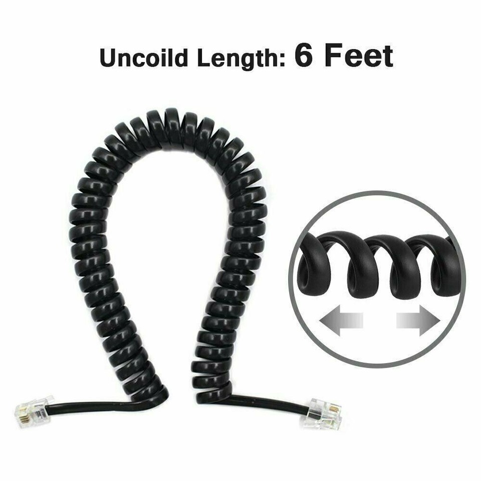 Telephone Handset Cable RJ10 to RJ10 (4P4C) Coiled Curly Lead Cord Wire ...