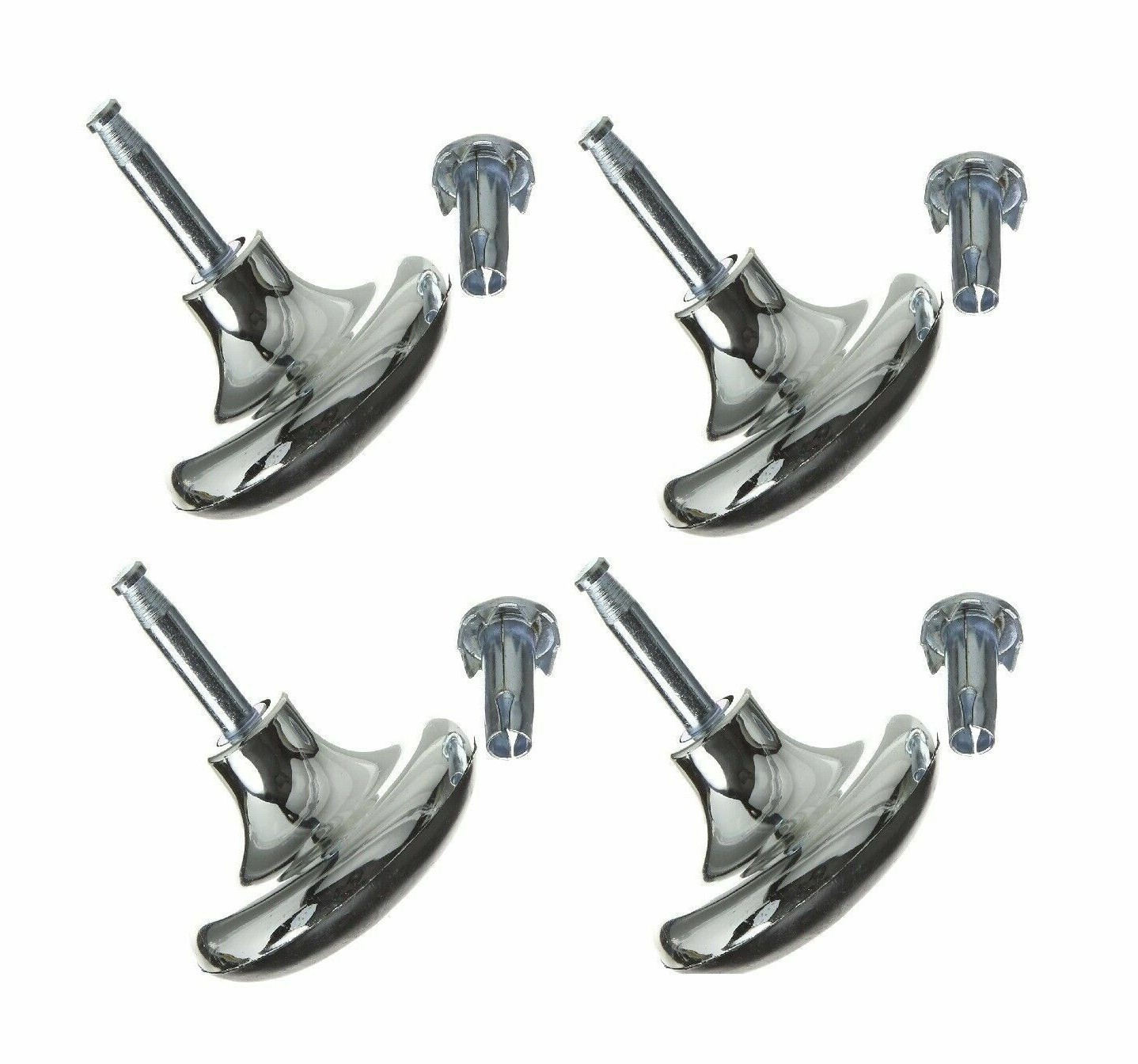 8x Chrome Feet Bed Legs Glides Castor & Insert For Divan Base Sofa ...