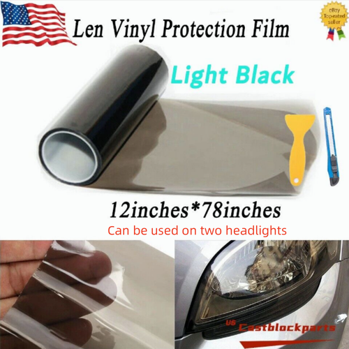 12"X78" Gloss Light Black Smoke Headlight Taillight Fog Light Tint Film ...