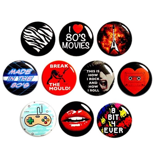 Rock N Roll Lapel Pins Buttons 10 Pack Set of 10 80s Style Cool Pins ...