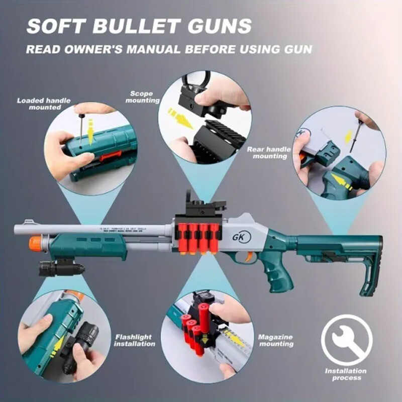 Manual Loading Foam Shotgun Model Toy Gun Shell Projectile Soft Bullet ...