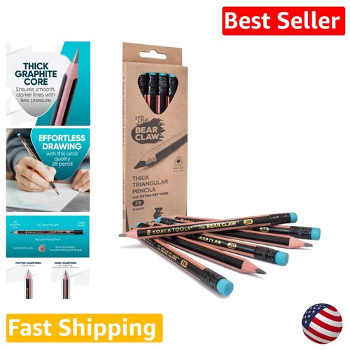 Fat Triangular Grip Graphite Pencils - 6 Pack - 2B Lead with Eraser ...