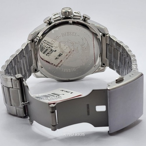 DIESEL MEGA CHIEF MEN'S WATCH SILVER TONE STAINLESS CHRONOGRAPH BLUE ...