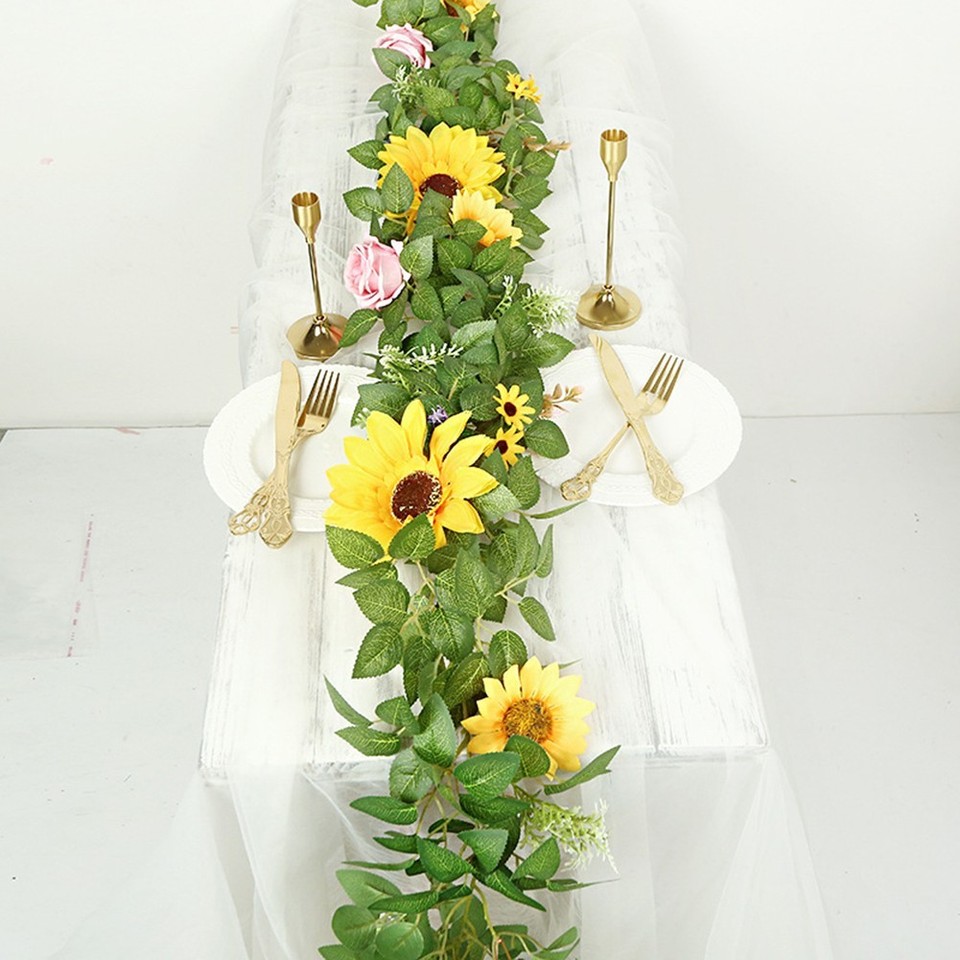 2M Sunflower Garland Artificial Vine for Home Wedding Table Decoration ...