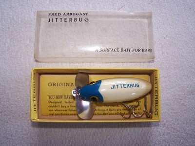 Arbogast Jitterbug In Blue Head & White Body In Original Marked Box ...