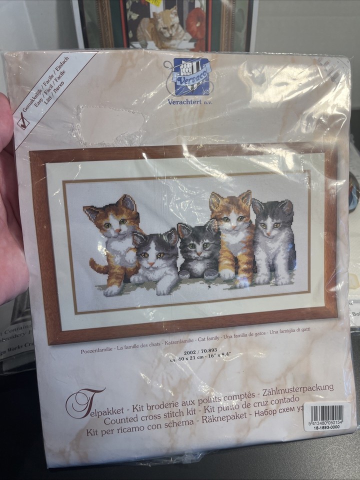 Lot 5 Kits Cats KITTENS Dimensions Vervaco Cat Family Counted Cross ...