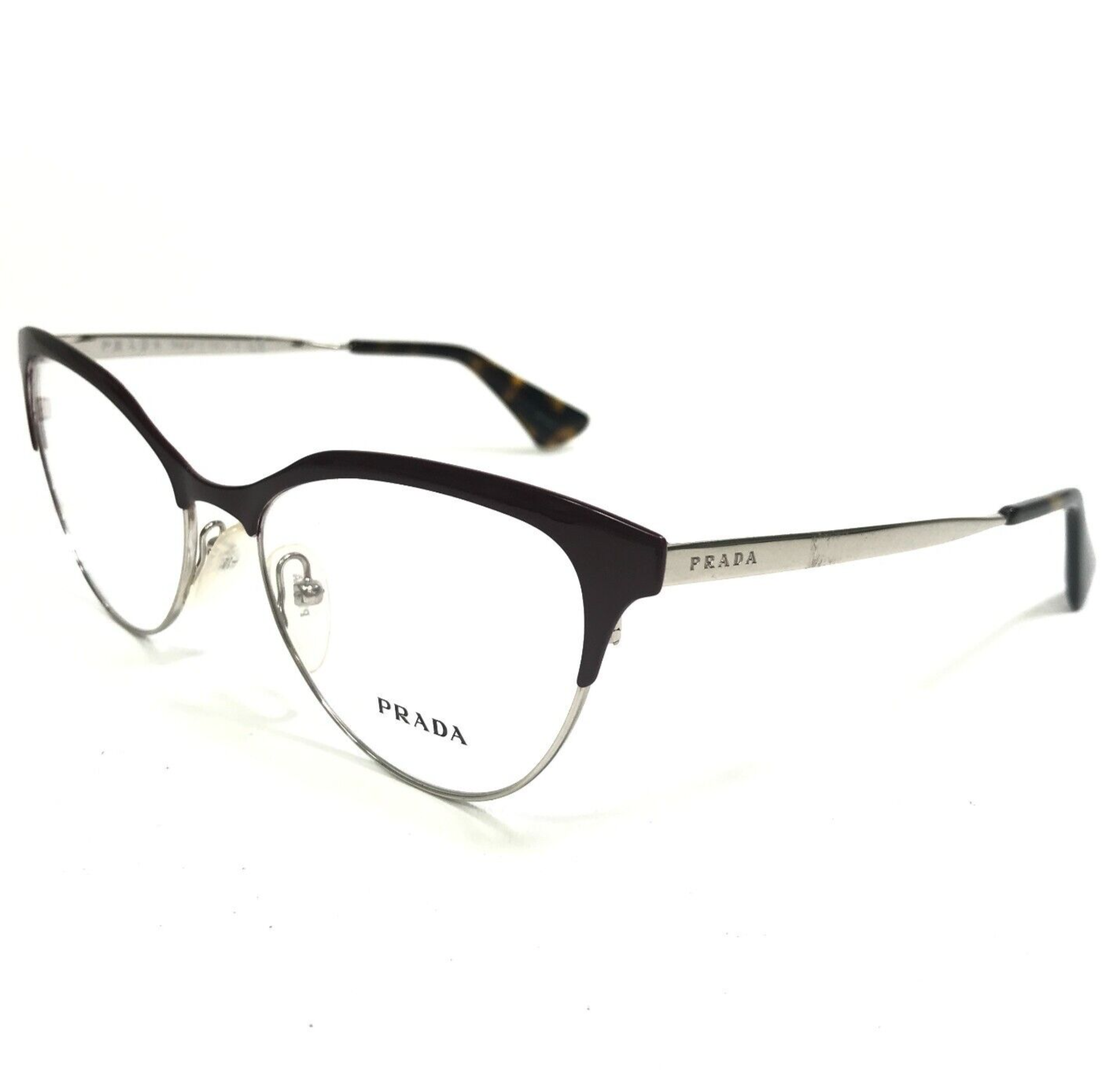 PRADA Eyeglasses Frames VPR 55S UF6-1O1 Brown Silver Cat Eye Full Rim ...