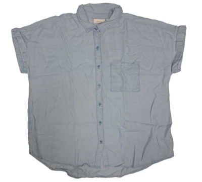 Ecothreads Women's Button-Up Chest Pocket Short Sleeves Shirt, Blue ...