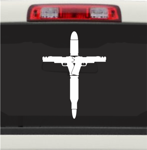 Gun Bullet Cross Sticker Vinyl Decal Truck Back Window Decal Religious ...