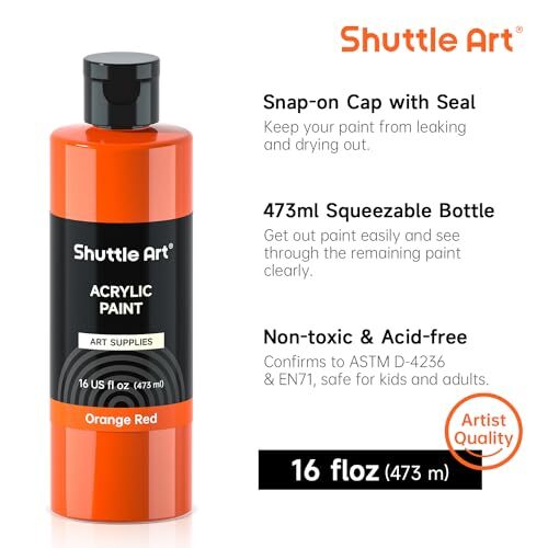 Shuttle Art Acrylic Paint, 15 Pack Acrylic Paint Large Bottle Set, 14+1 ...