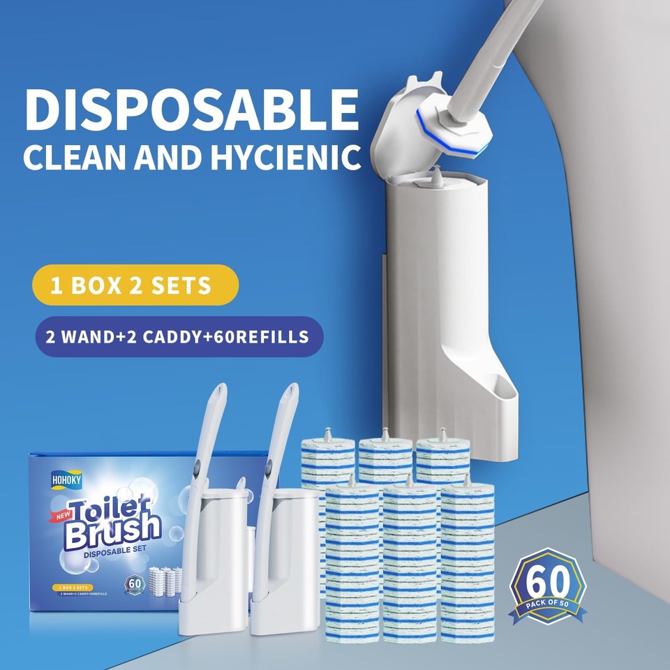 Disposable Toilet Brush Cleaning System, Two Sets of Wands and 60p ...