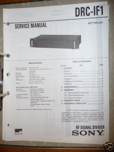 Service Manual sony DRC-IF1 RF Segnale Divider, Originale | eBay