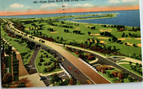 Post Card Aerial View Outer Drive North From Irving Park Road Chicago ...