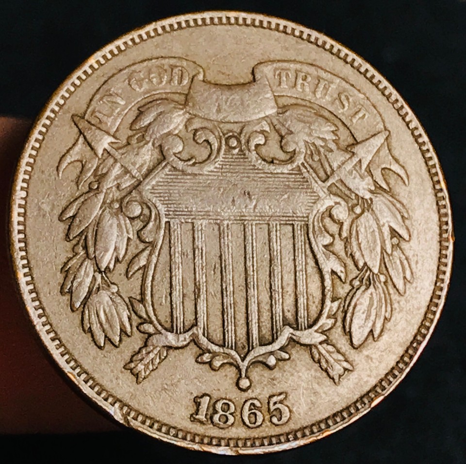 1865 Two Cent Piece 2C Ungraded Choice Civil War Date US Copper Coin ...