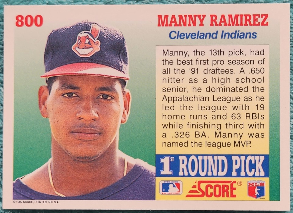 Manny Ramirez Cleveland Indians 1992 Score Rookie Card #800 NrMt | eBay