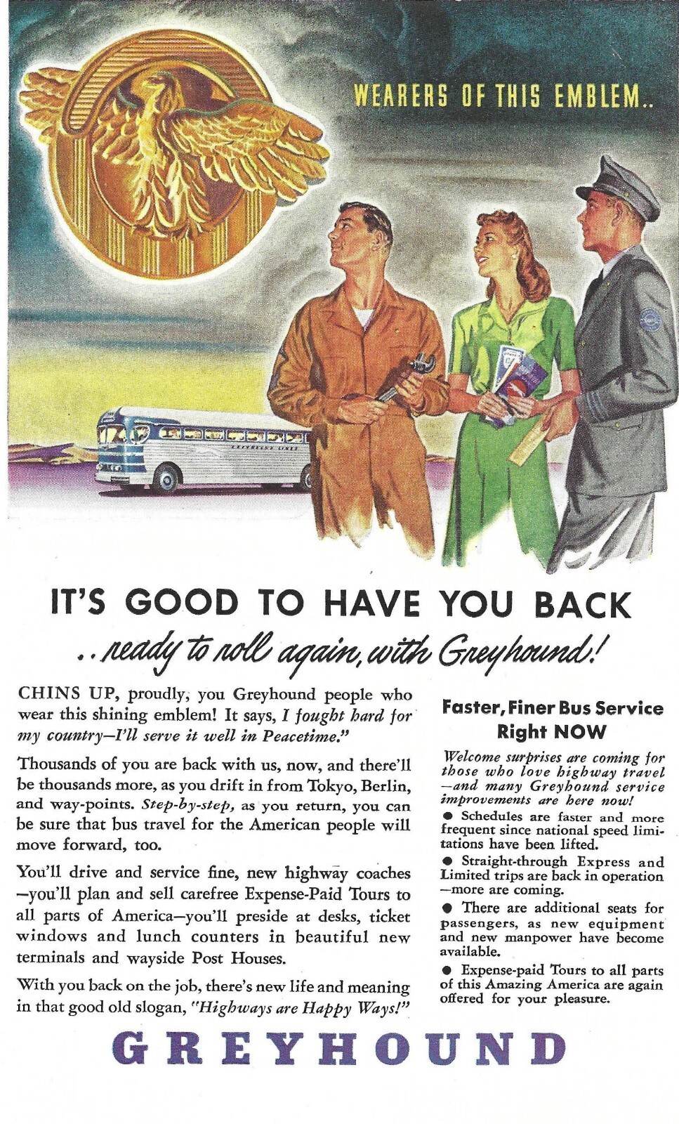 1945 Greyhound Bus Vintage Color Print Ad WW2 Buy War Bonds WWII This ...