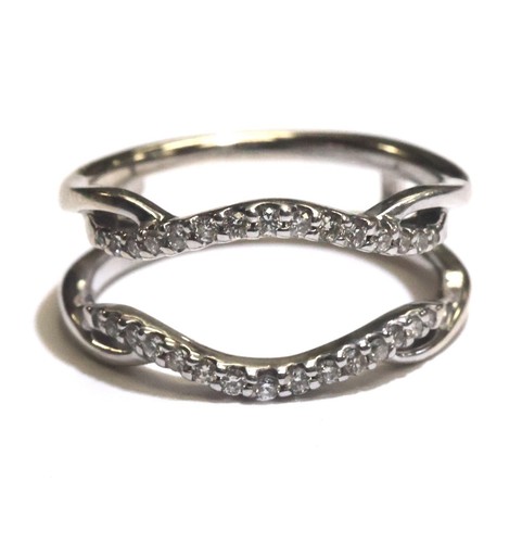 14k white gold .15ct Diamond Ring guard Jacket enhancer 3.6g wedding ...