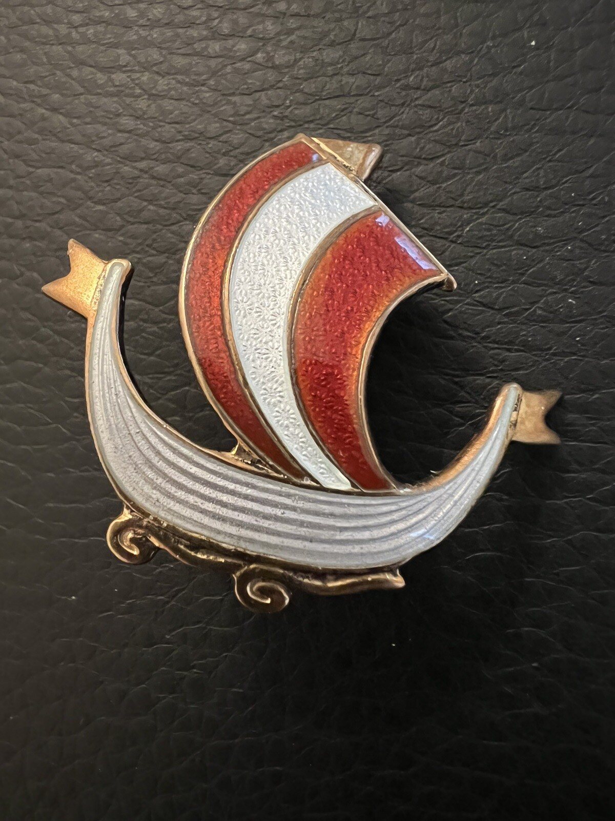 Vintage Aksel Holmsen Sterling Norway Guilloche Enamel Viking Ship Boat ...