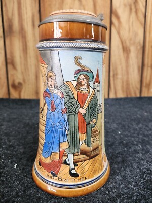 Vintage German Etched Ceramic Lidded Prosit Beer Stein #868 - Faust und ...