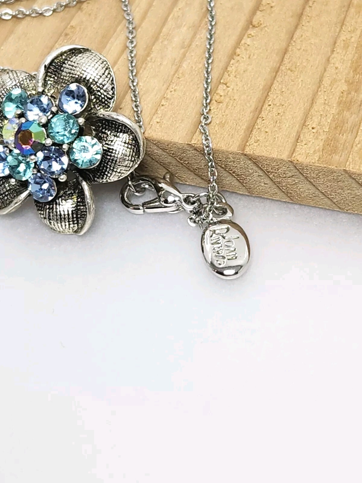 Joan Rivers Blue AB Rhinestone Flower Pendant Necklace Silver Tone 18 ...