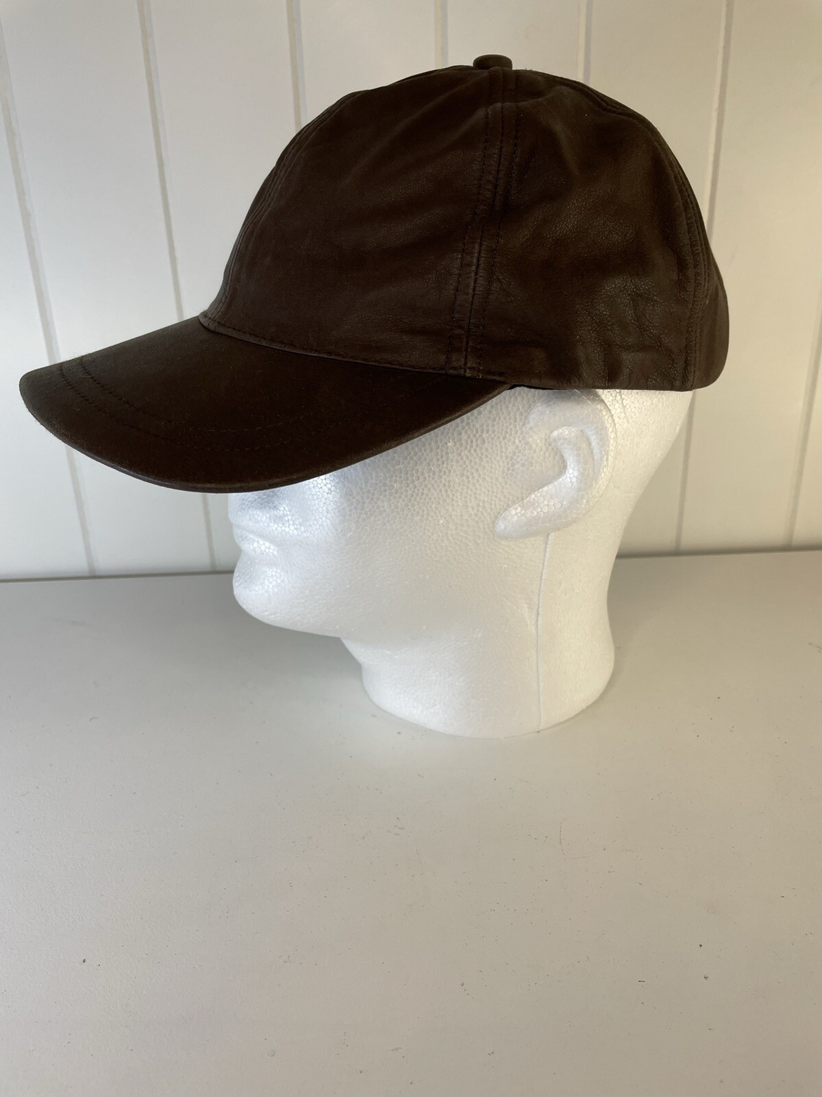 Genuine Brown Leather Baseball Cap Hat Mid-West Garme… - Gem