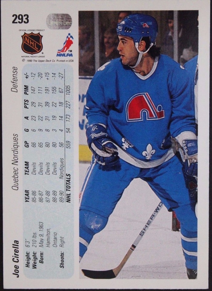Joe Cirella Nordiques Autographed 1992 Upper Deck #293 A Hockey Card ...