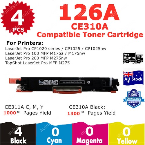 4x Compatible Toner 126A CE310A Black For HP CP1025M175 M176n M175nw ...