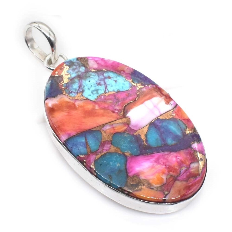 Pink Spiny Oyster Turquoise Pendant Natural Gemstone Solid 925 Sterling ...