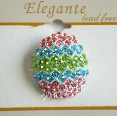 Easter Egg Pin and / or Pendent w Mixed Crystals / Pastel Shades ...