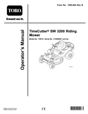Owner's Manual TORO TimeCutter SW 3200 Zero-Turn Riding Mower - Model ...