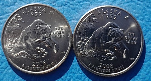 One Set - 2008 (P & D) Alaska Statehood Quarters, Uncirculated from OBW ...