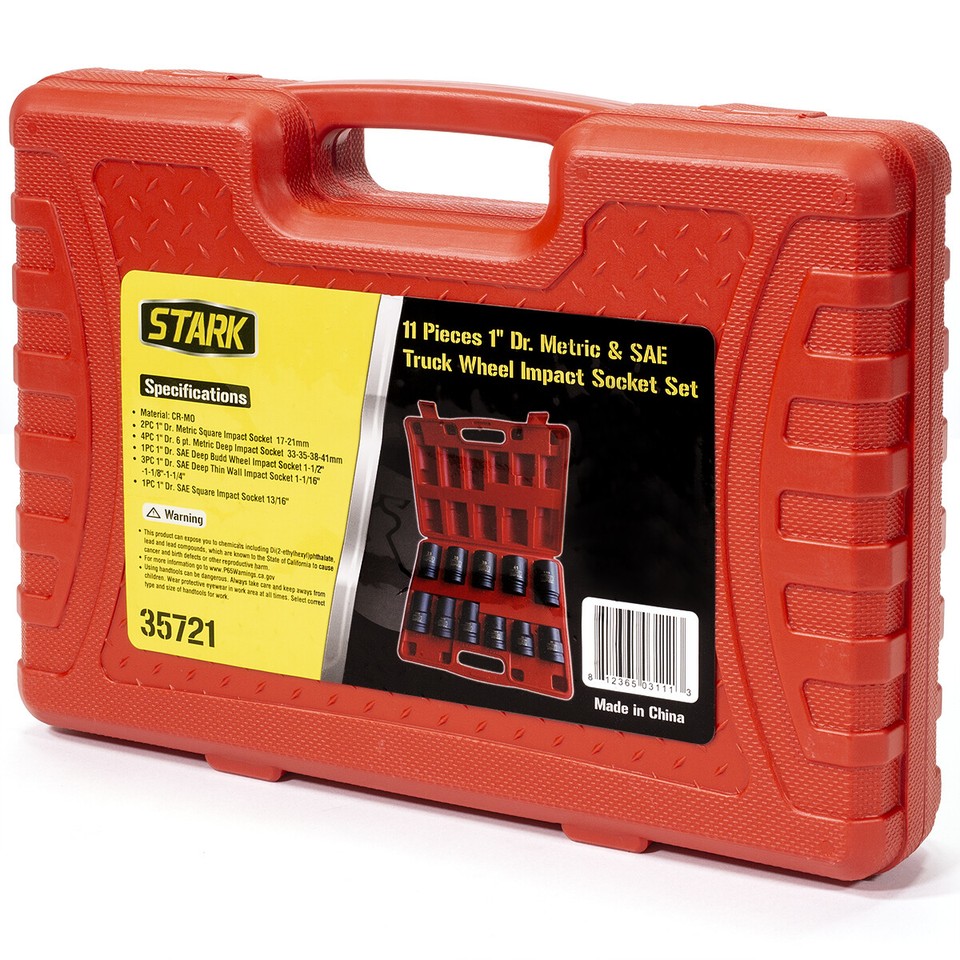 Stark USA 11-PC Deep Socket Set Truck Wheel 1" Drive Impact Metric SAE ...