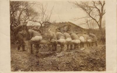 XRARE World War 1 real photo post card: Group of soldiers using latrine ...