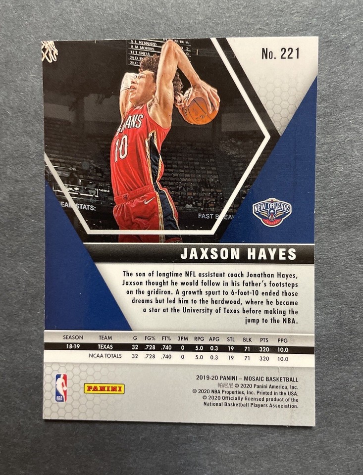 JAXSON HAYES ROOKIE VARIATIONS - 2019-20 PANINI PRIZM MOSAIC PELICANS ...