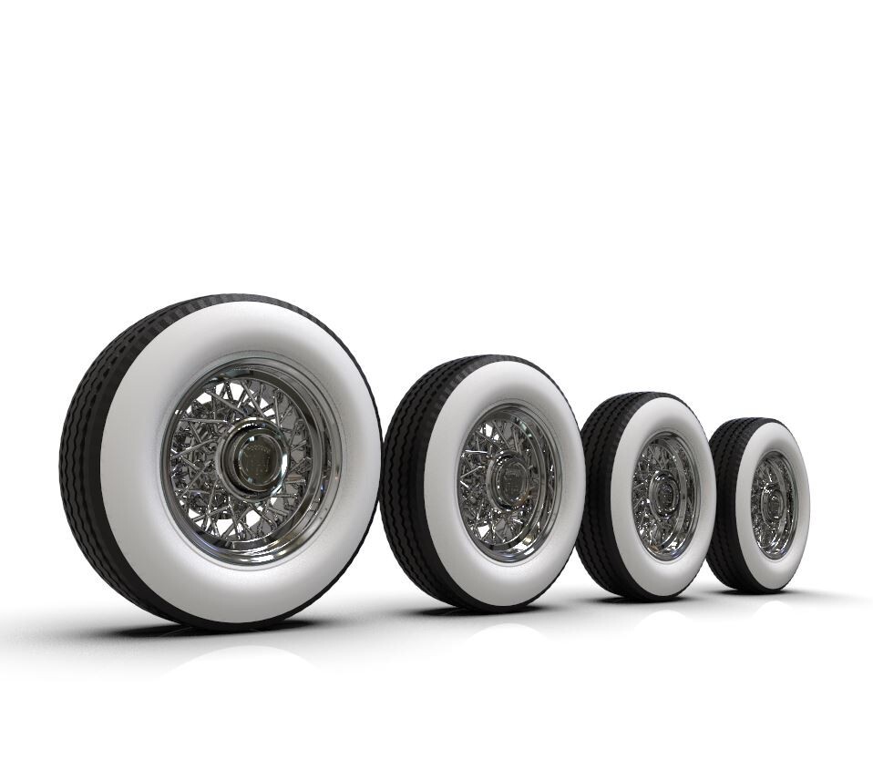 1:18 3d Printed Kelsey Hayes 15” Wire Wheels On Tall White Wall Tires ...