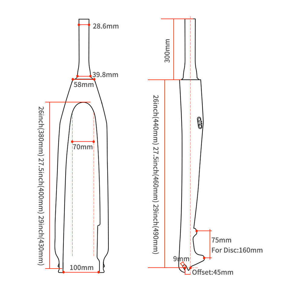 TOSEEK 26/27.5/29in Carbon Fiber Bicycle Fork MTB Bike Tapered Rigid ...